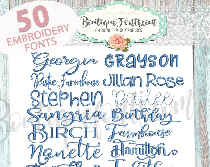 50 Embroidery Font Set Instant Download - Etsy