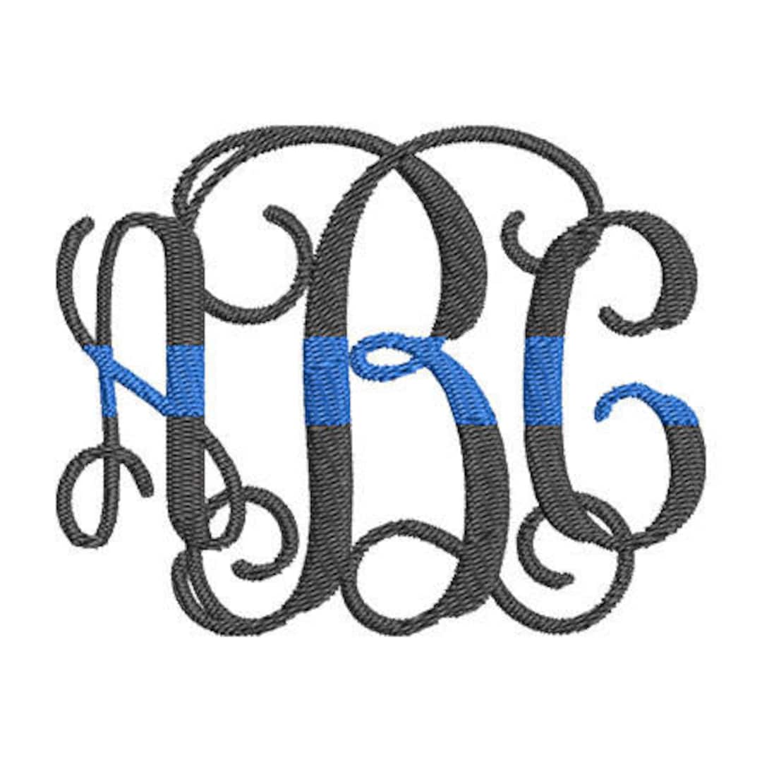 Blue Line Interlocking Police Monogram Embroidery Font- Instant ...