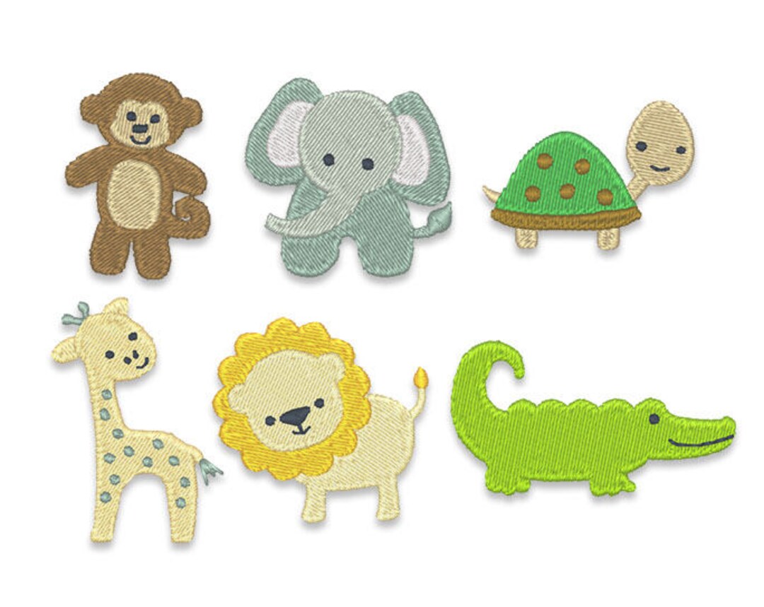 Mini Jungle Animals Machine Embroidery Design - Instant Download - Etsy