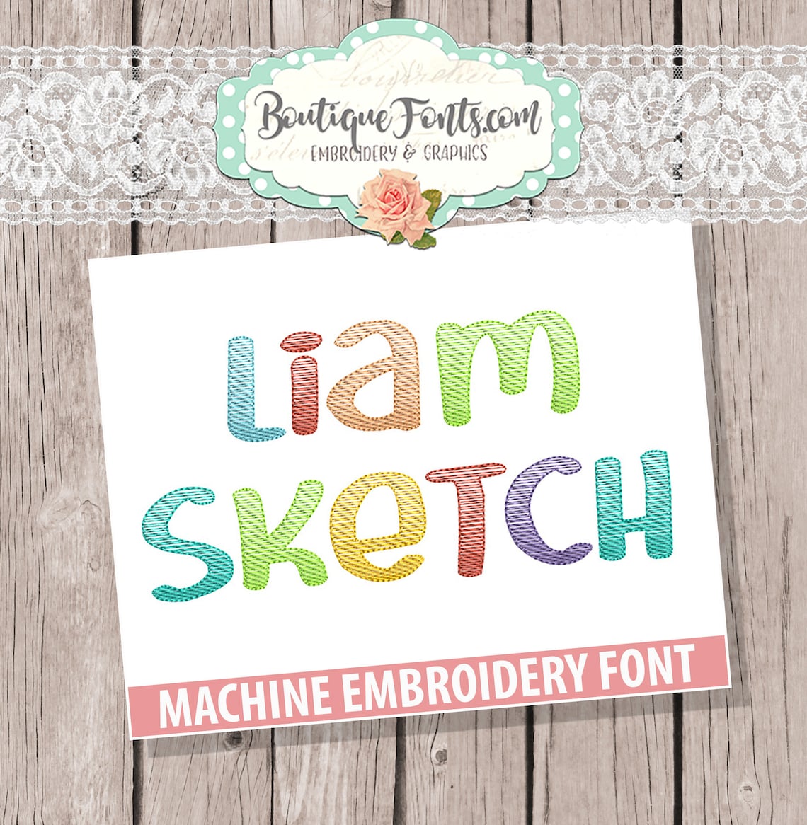 Liam Sketch Fill Embroidery Font Set Instant Download | Etsy