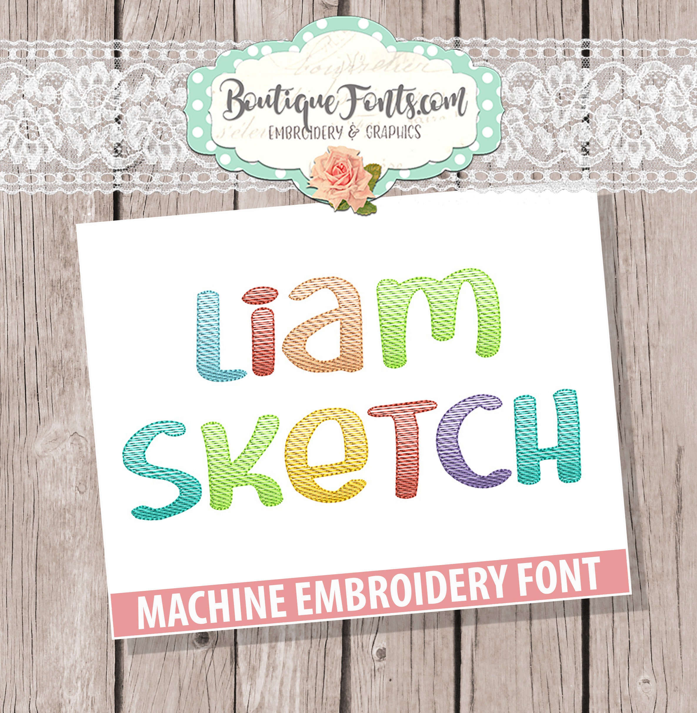Liam Sketch Fill Embroidery Font Set Instant Download | Etsy