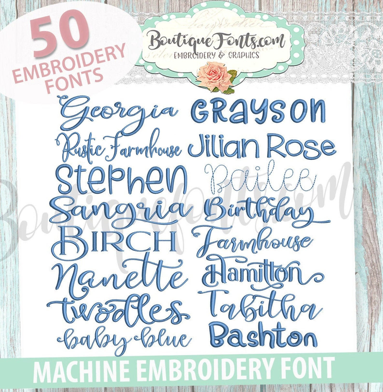 50 Embroidery Font Set Instant Download - Etsy