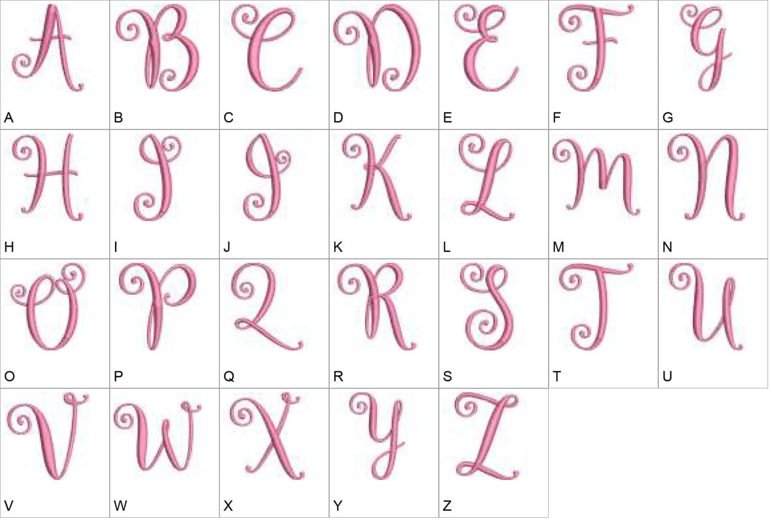 Curly Monogram Embroidery Font Set - Instant Download - Etsy