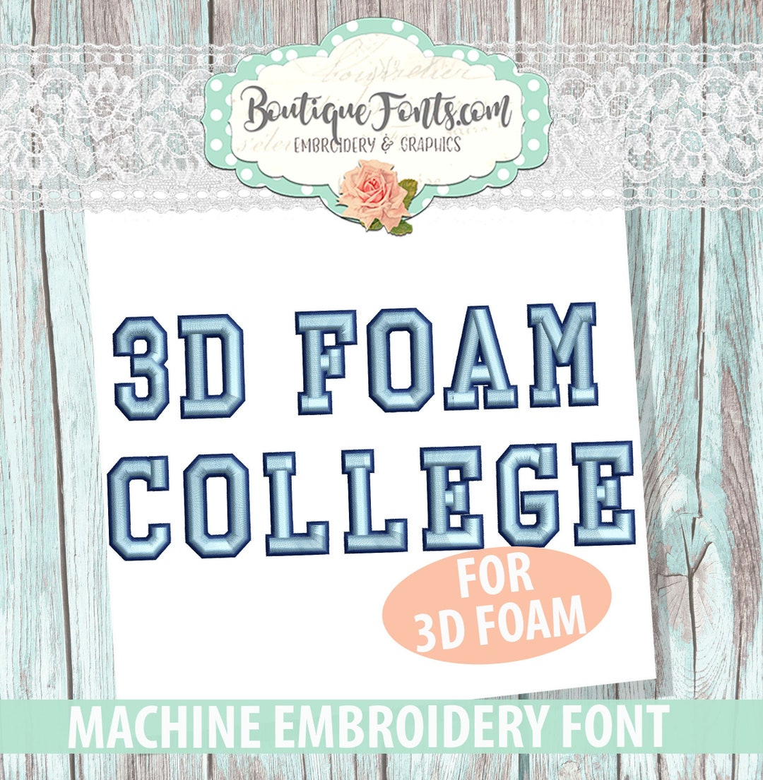 3D College Puff Foam Embroidery Font - INSTANT DOWNLOAD - Etsy