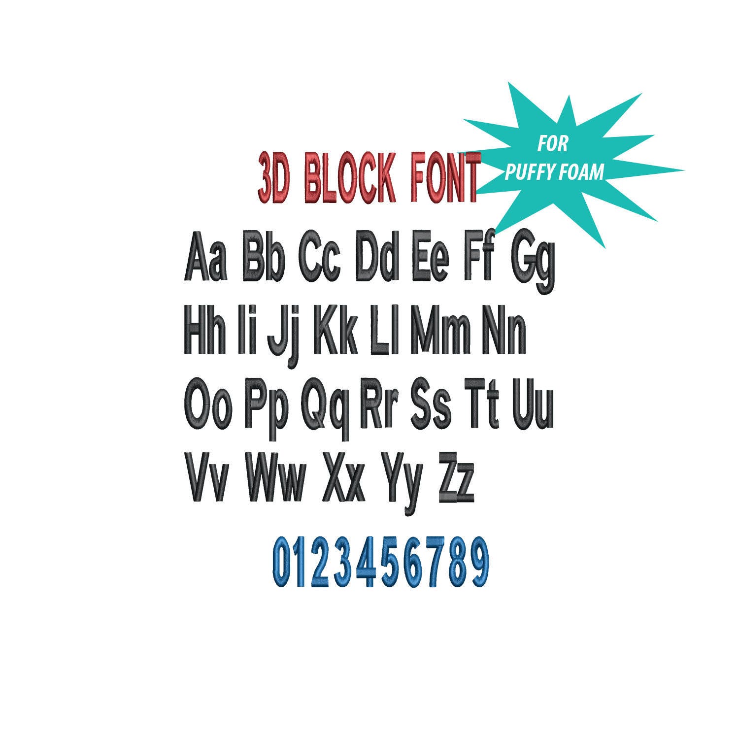 3D Block Puff Foam Embroidery Font - INSTANT DOWNLOAD - Etsy