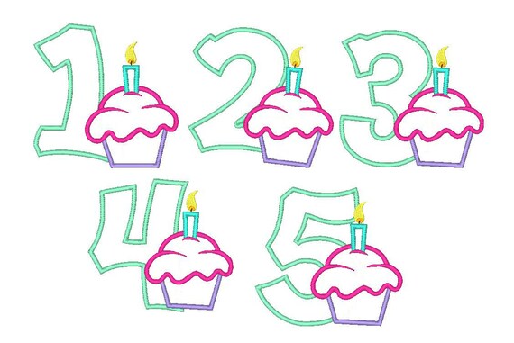 Cupcake Birthday Applique Number Design