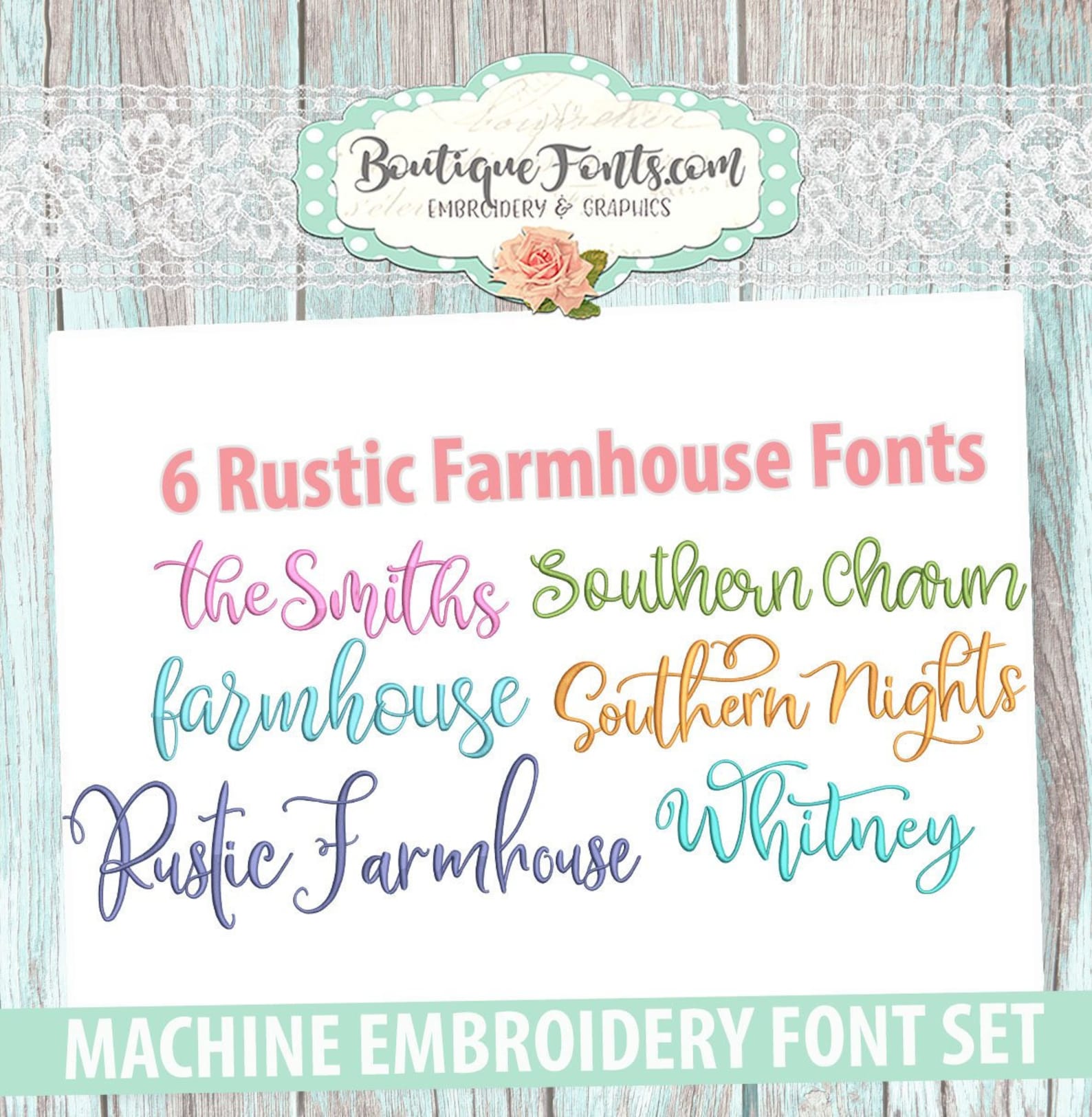 6 Farmhouse Embroidery Font Set Rustic Font - Instant Download - Etsy