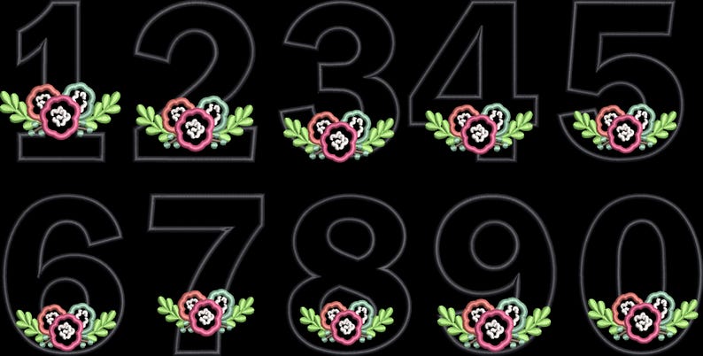 Floral Numbers Applique Embroidery Font - Instant Download - Etsy