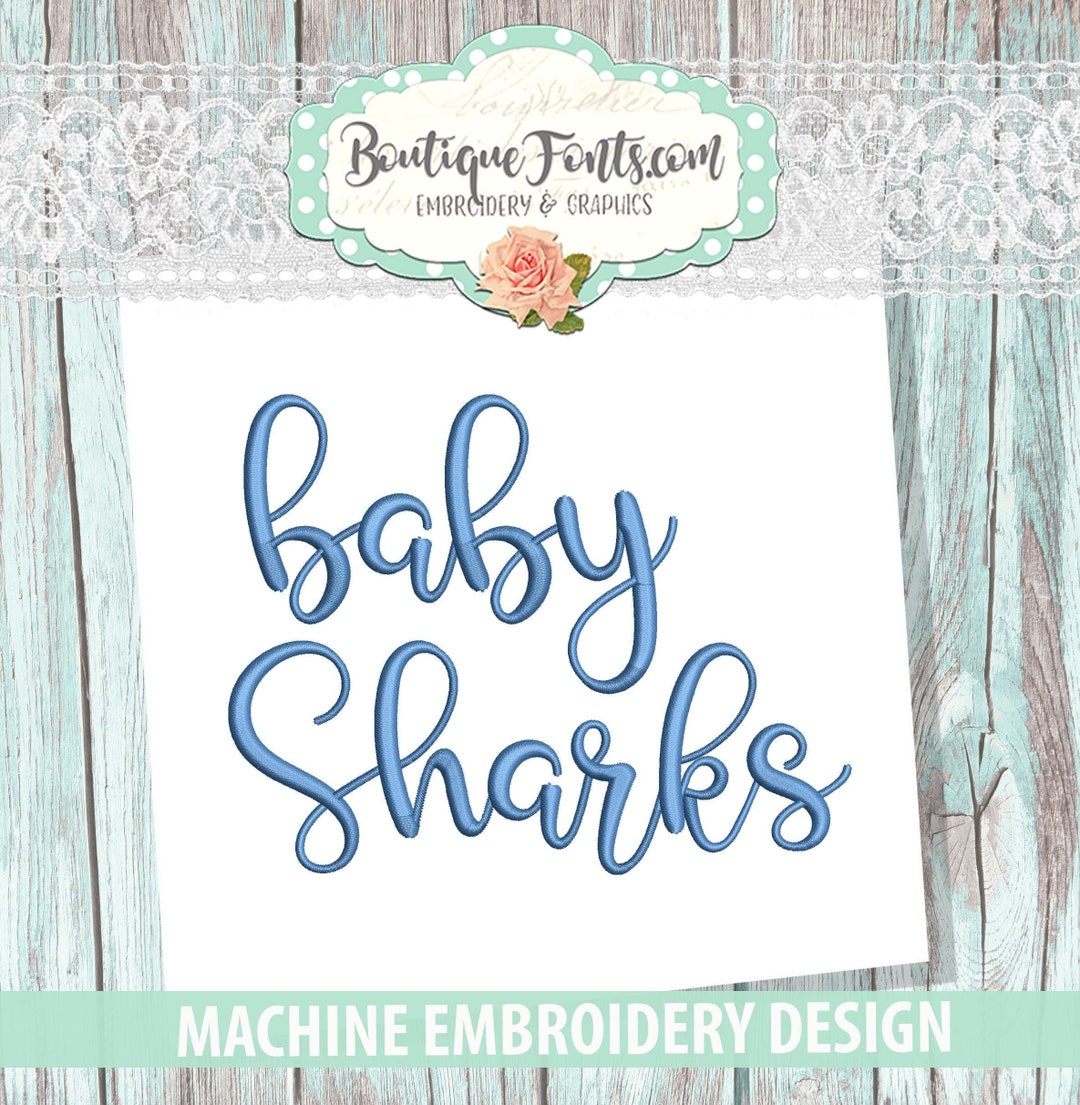 Baby Sharks Script Font Machine Embroidery Font Set - Instant Download ...