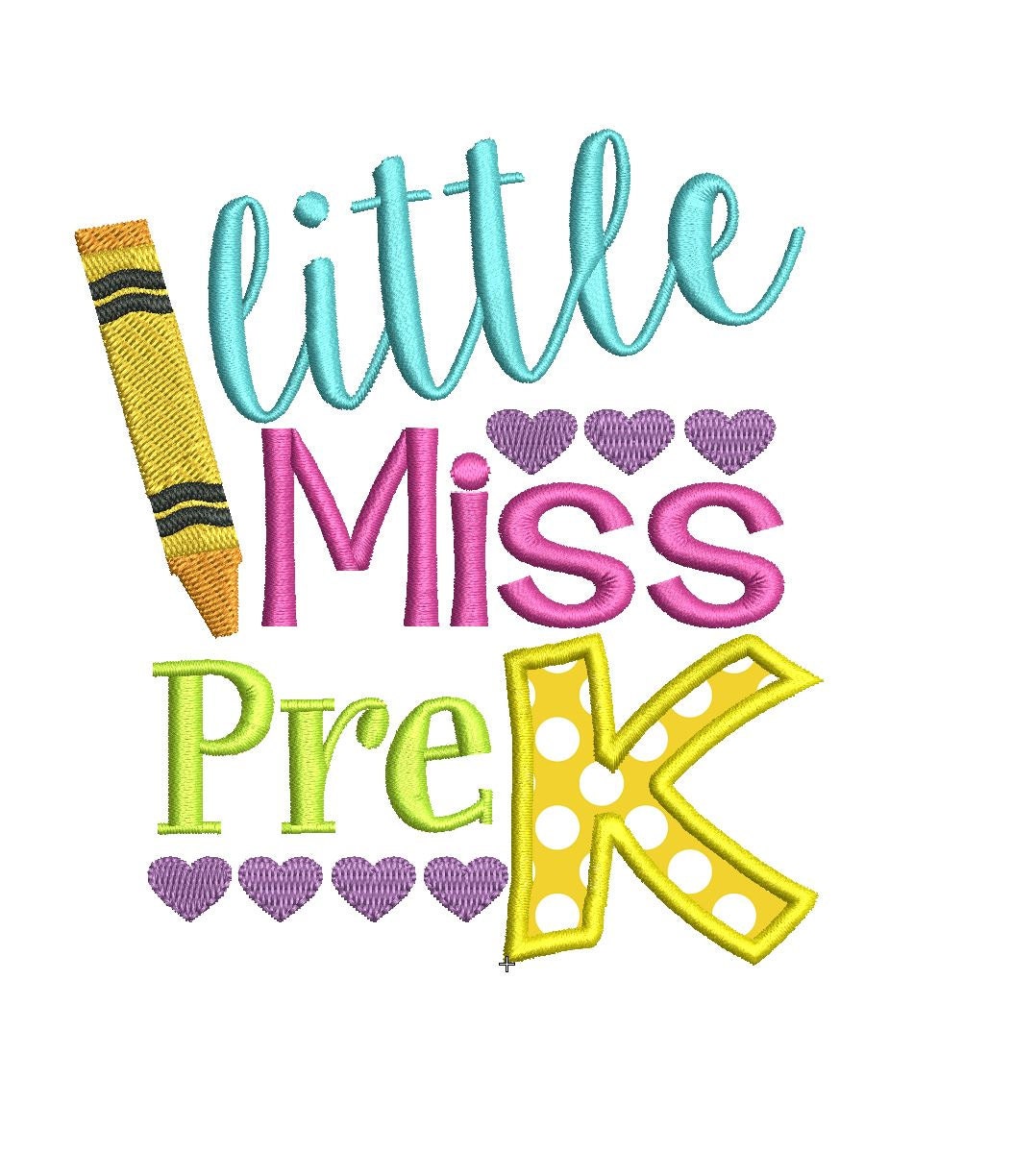 Little Miss Pre K Back to School Embroidery Design Instant Download - Etsy