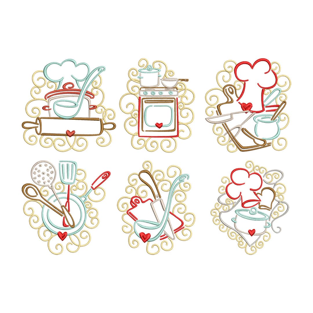 Kitchen Scrolls Embroidery Design Set - Instant Download - Etsy