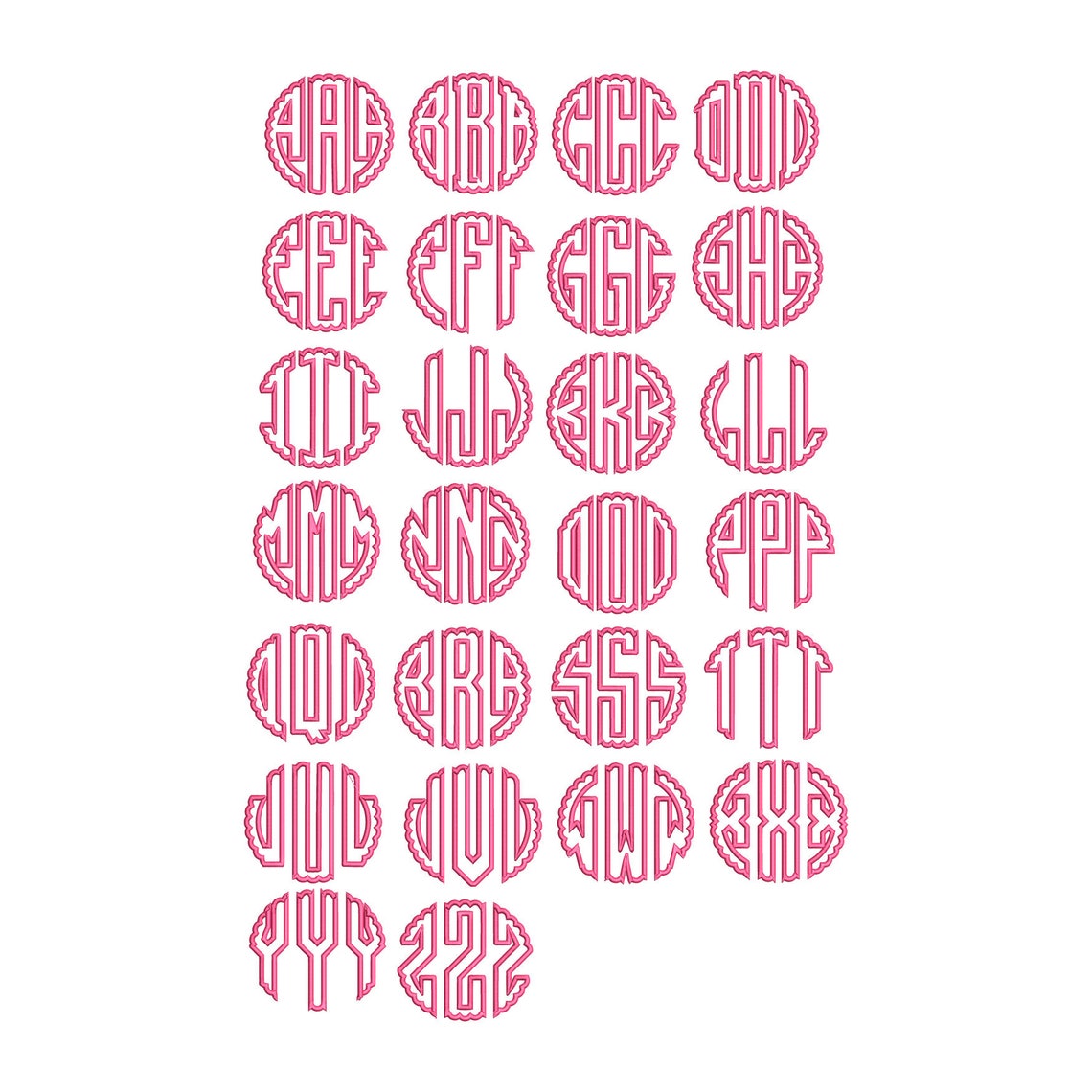 Scallop Circle Monogram Applique Embroidery Font - INSTANT DOWNLOAD - Etsy