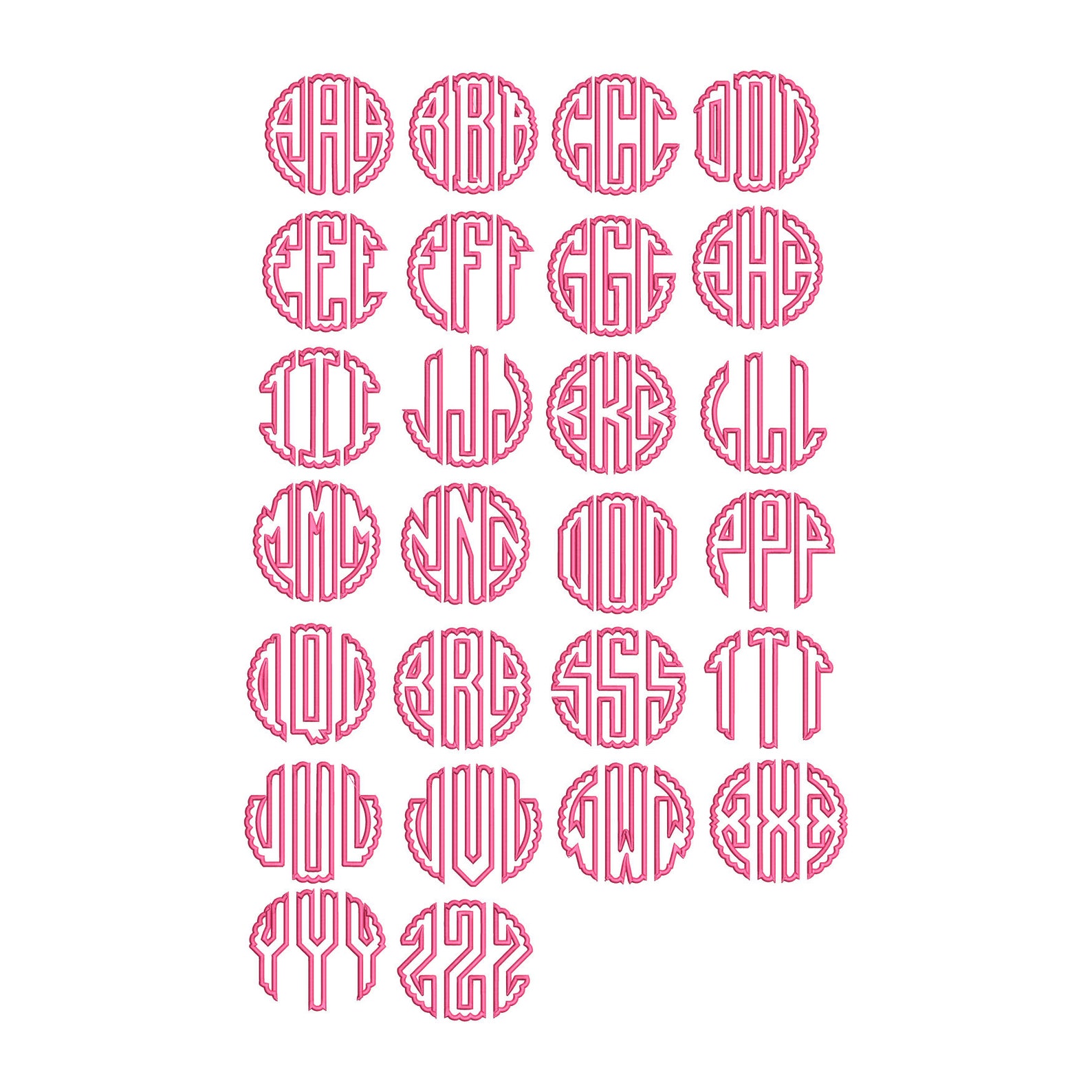 Scallop Circle Monogram Applique Embroidery Font - INSTANT DOWNLOAD - Etsy