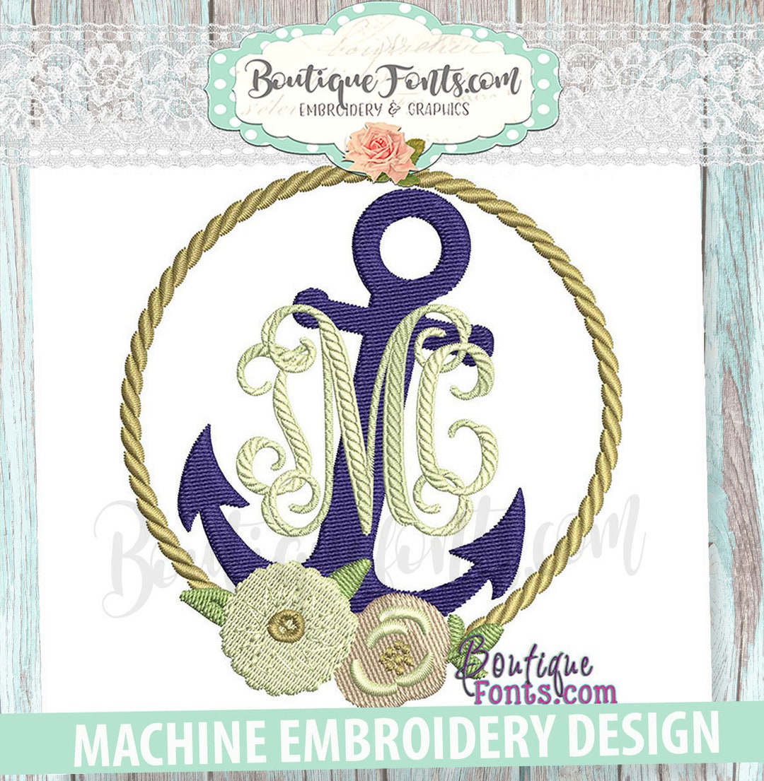 Floral Anchor Monogram Frame Embroidery Design - Instant Download - Etsy