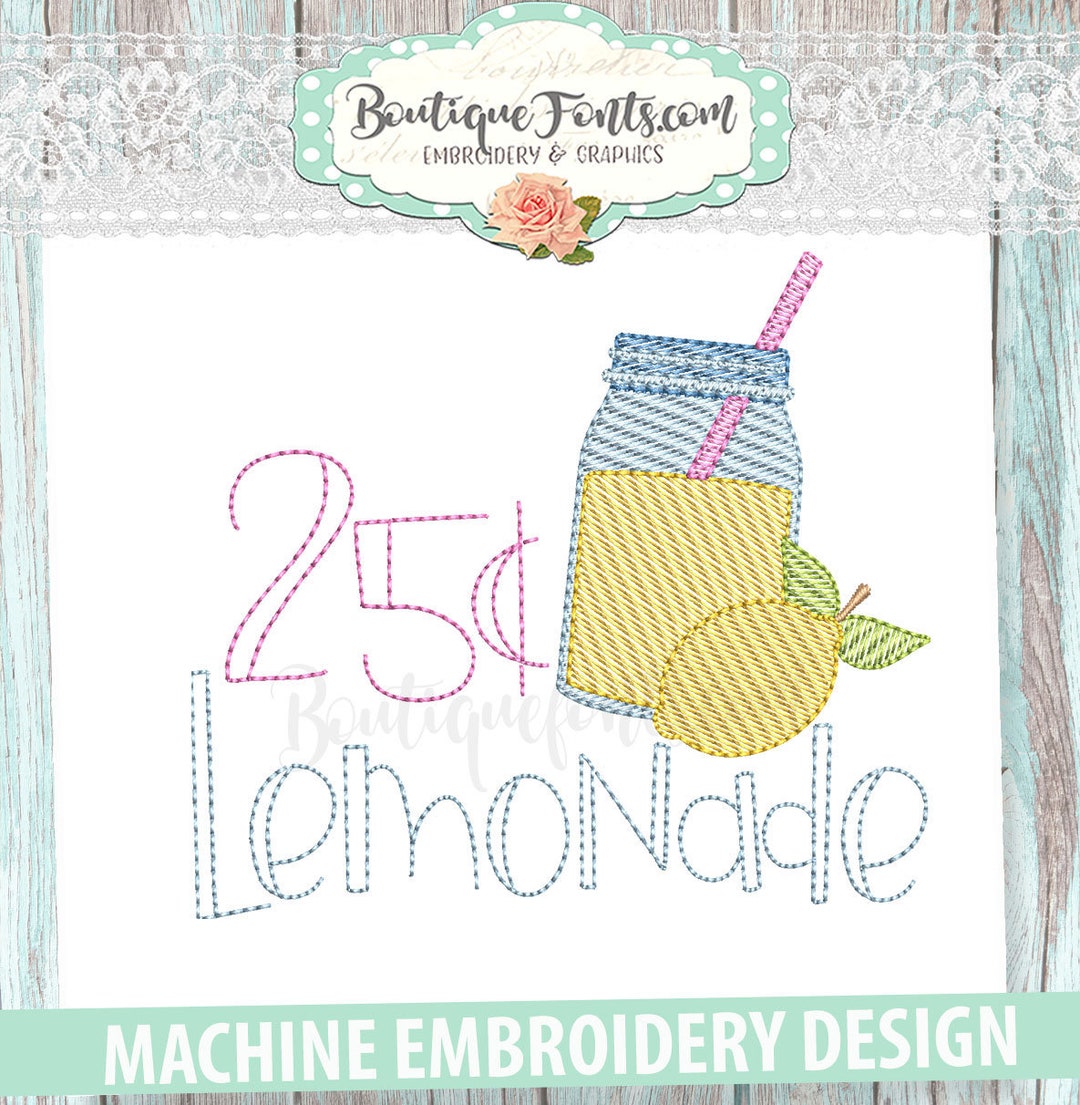 Vintage Stitch Lemonade Sketch Fill Mahine Embroidery Design- Instant ...
