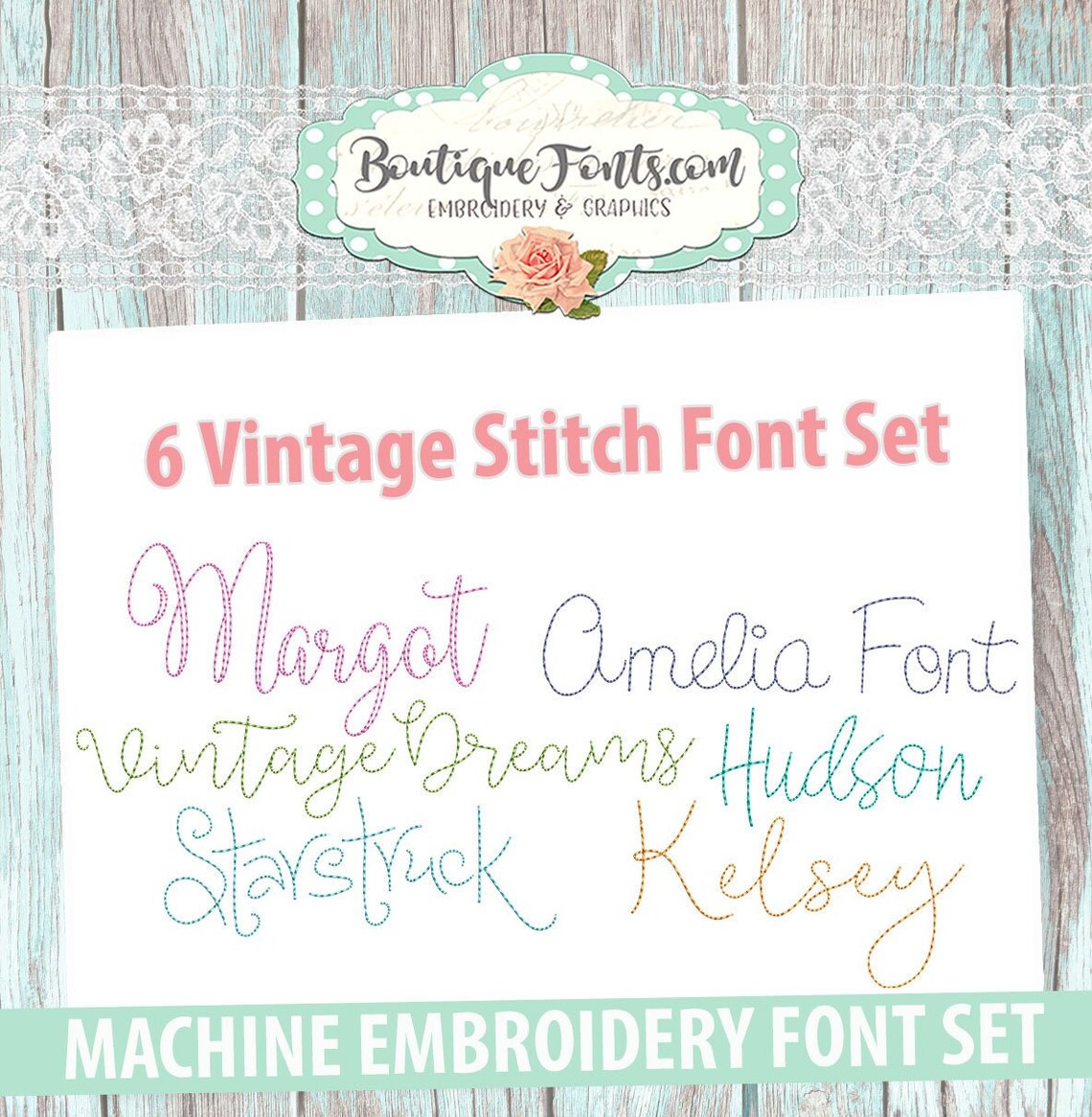 6 Vintage Stitch Machine Embroidery Font Set Vintage Stitch Font ...