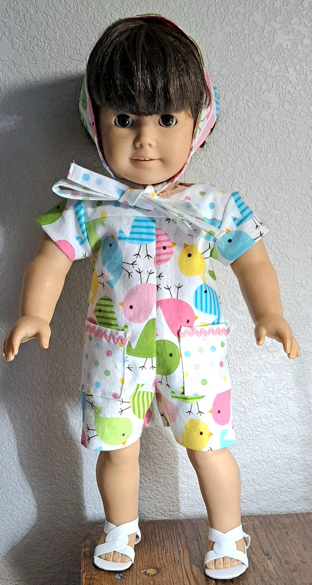 1960s Vintage Style Romper Pastel Birdie Print and Polka Dots Matching ...