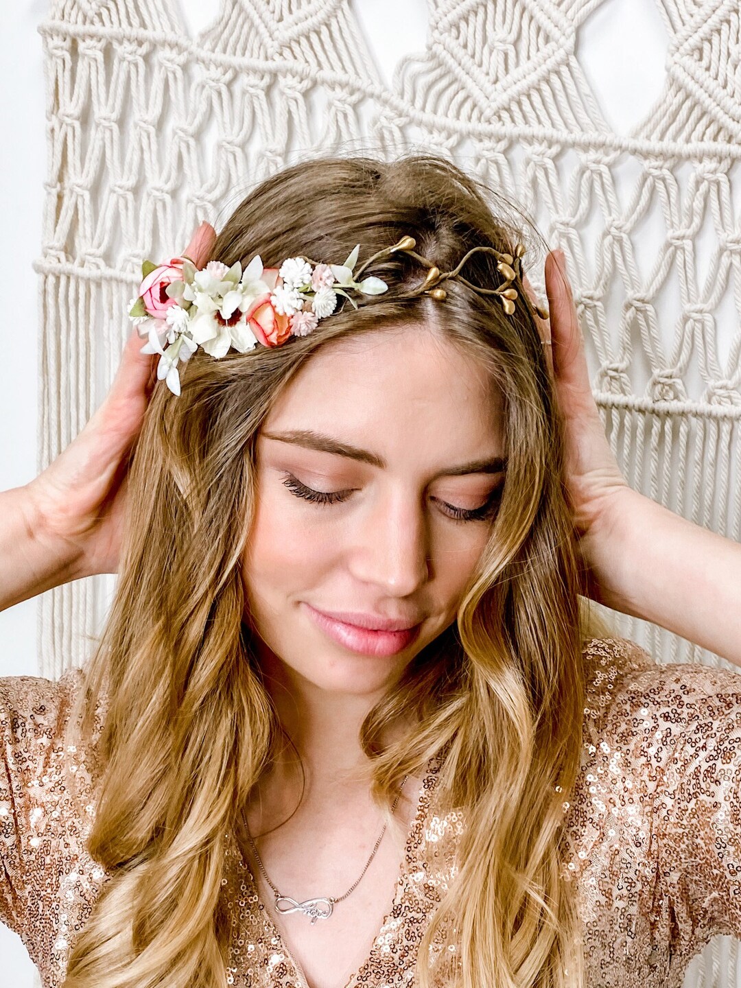 Boho Wedding Flower Crown: Rustic Floral Halo, Fairycore Headpiece - Etsy