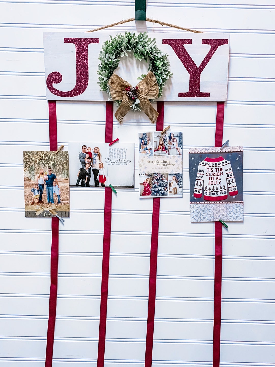 Wreath Christmas Card Holder Christmas Card Display Christmas Cards Joy ...