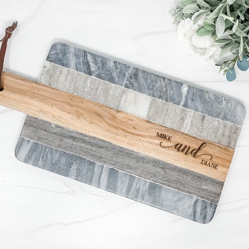 Personalized Round Wood Marble Cutting Board Custom 2-tone - Etsy