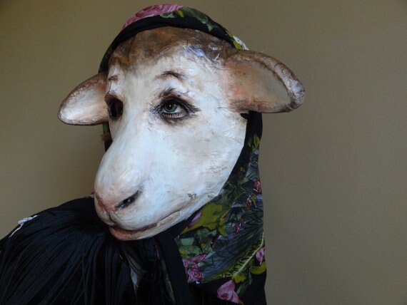 Paper Mâché Sheep Mask, Sheep Costume, Halloween Mask, Masquerade Masks ...