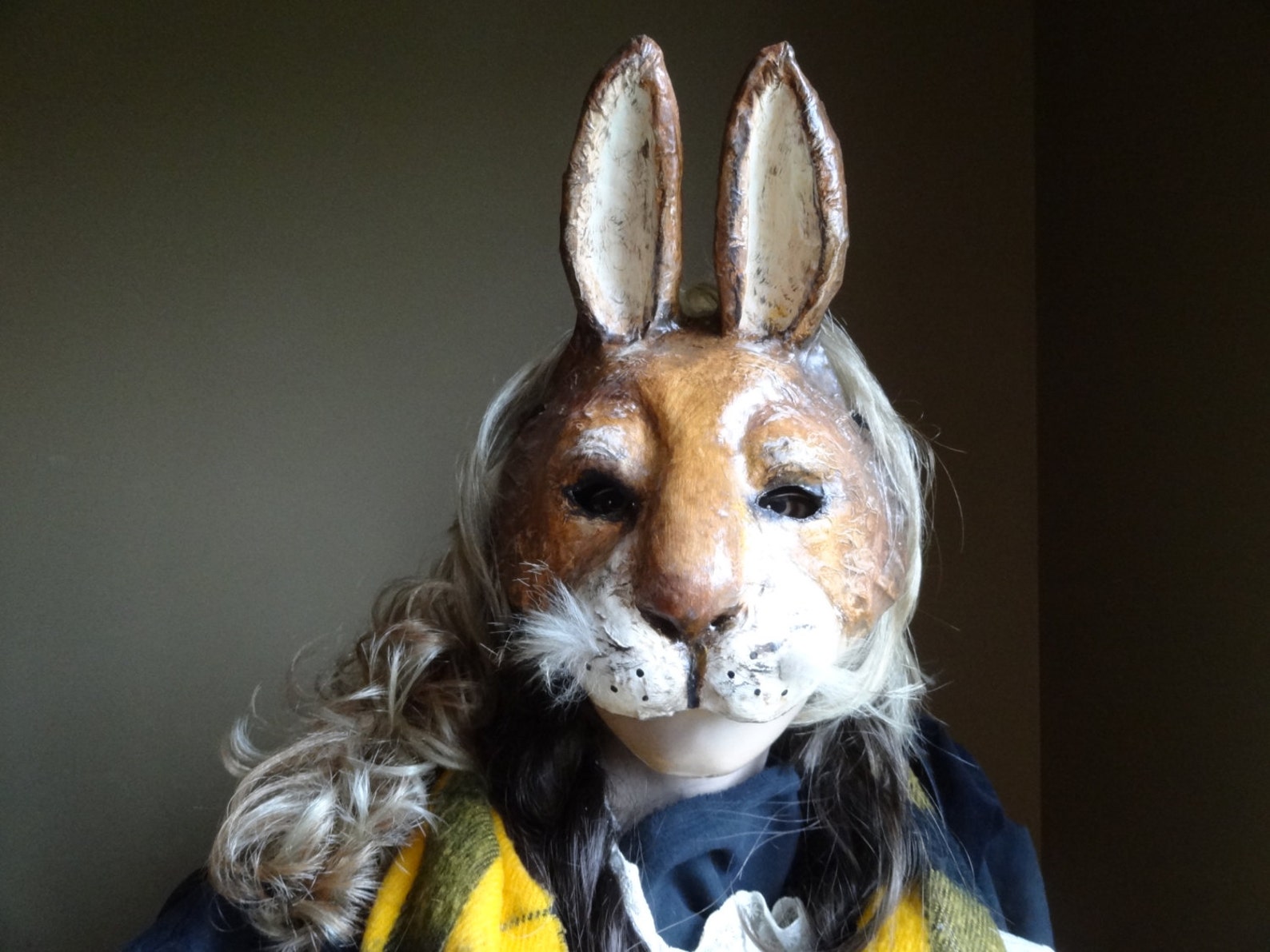 Halloween Mask, Animal Mask, Paper Mache Rabbit Mask, Bunny Mask , Hare ...