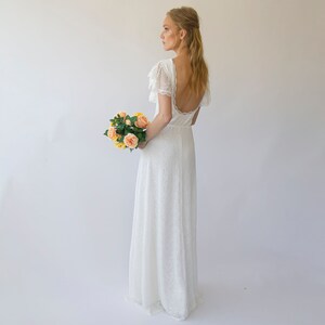Ivory Vintage Lace Flutter Sleeves Open Back Wedding Dress, 1303 - Etsy