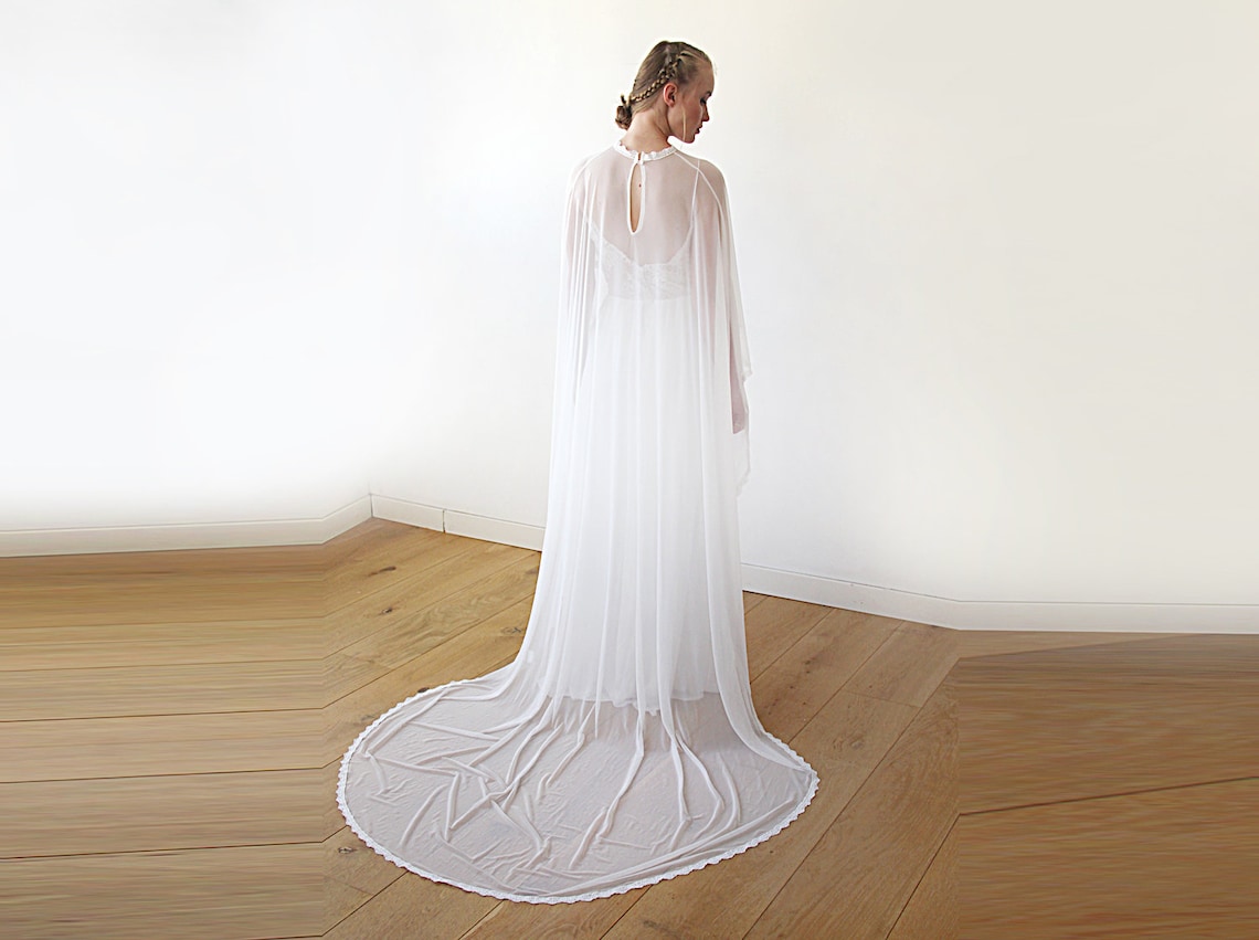 Chiffon mesh Ivory Cape With A Train 4028 | Etsy