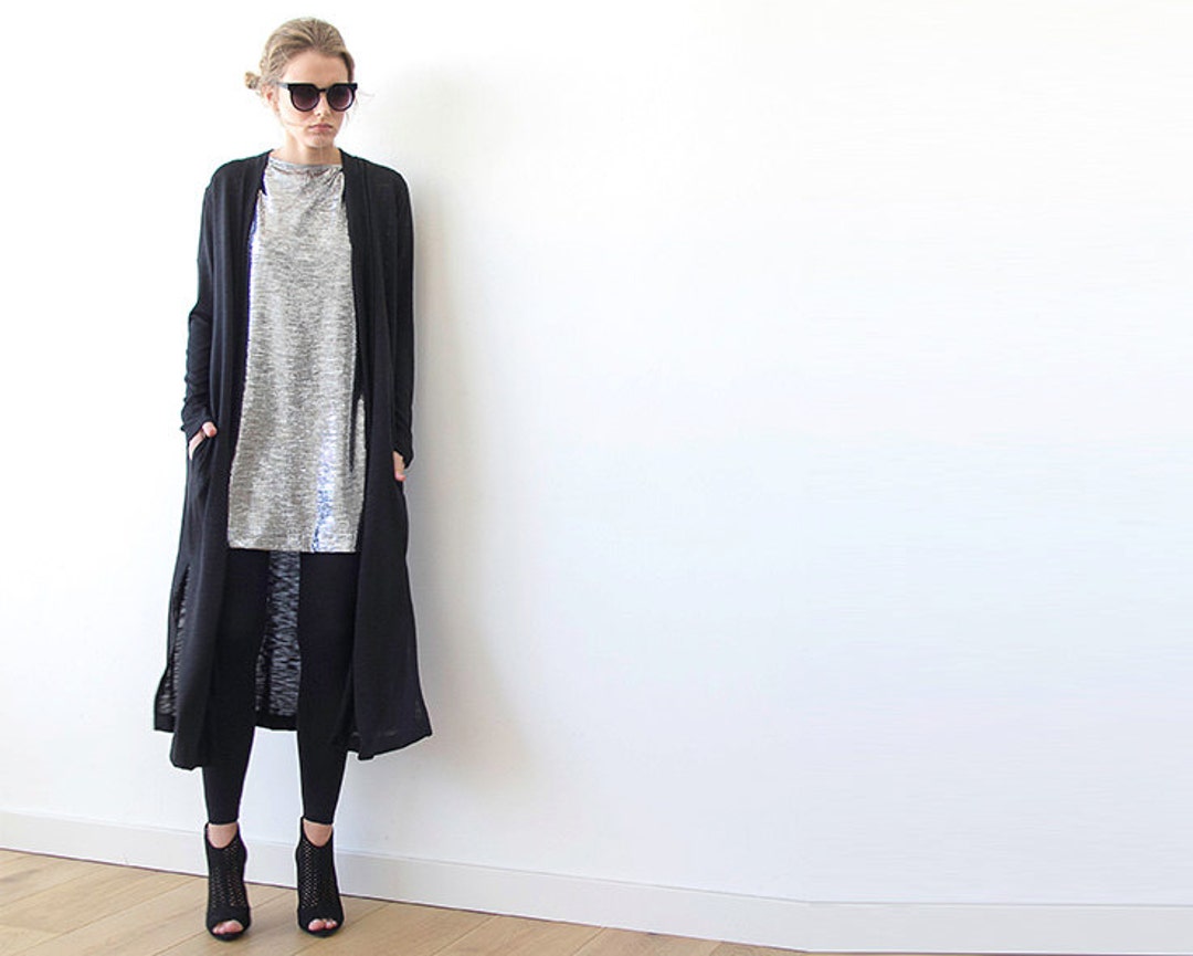 SALE Knitted Maxi Black Cardigan With Pockets #2012. - Etsy