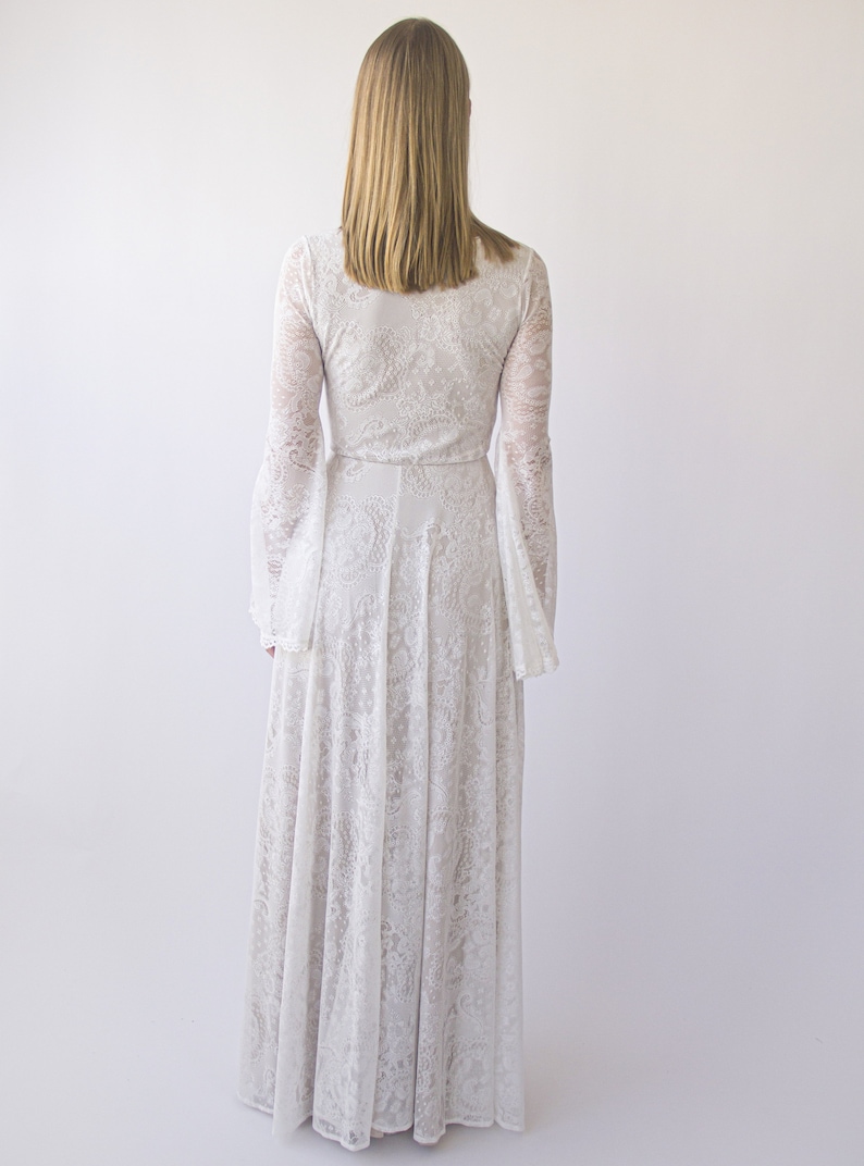 Vintage Ivory Wrap Lace Dress Long Bell Sleeves Bohemian - Etsy