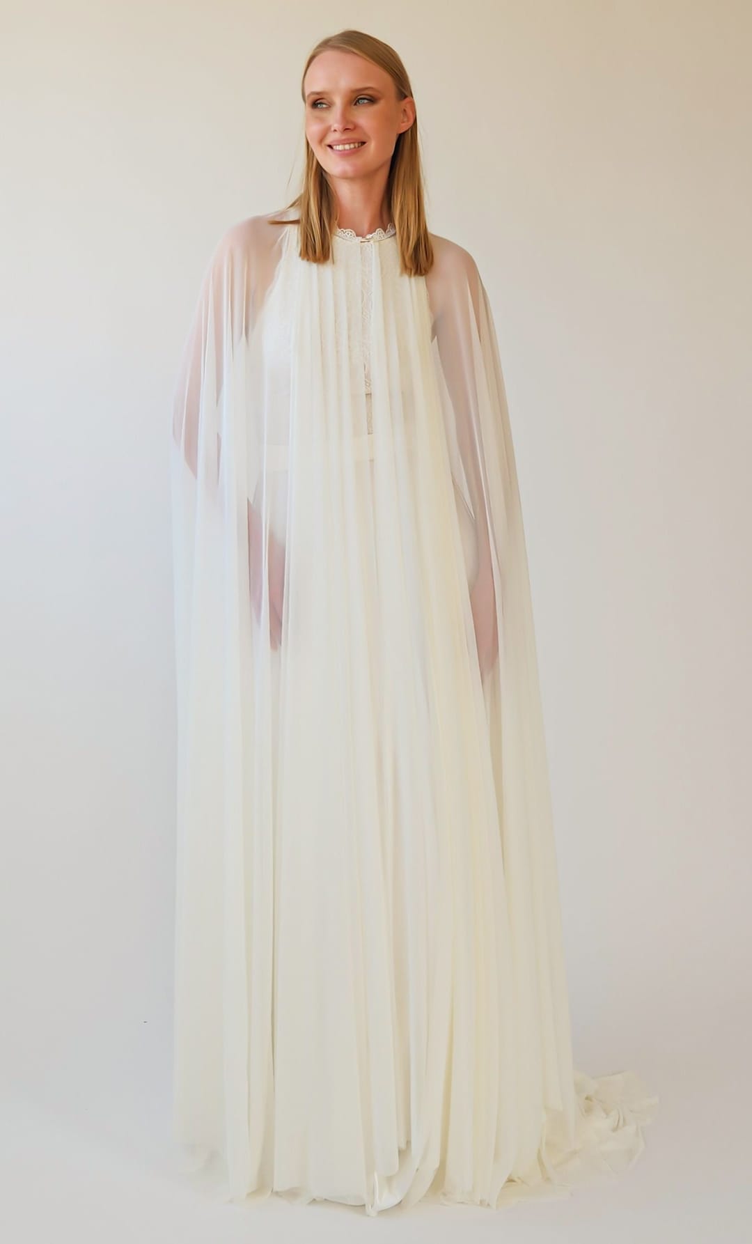 Chiffon Mesh Ivory Cape With a Train #4071 - Etsy