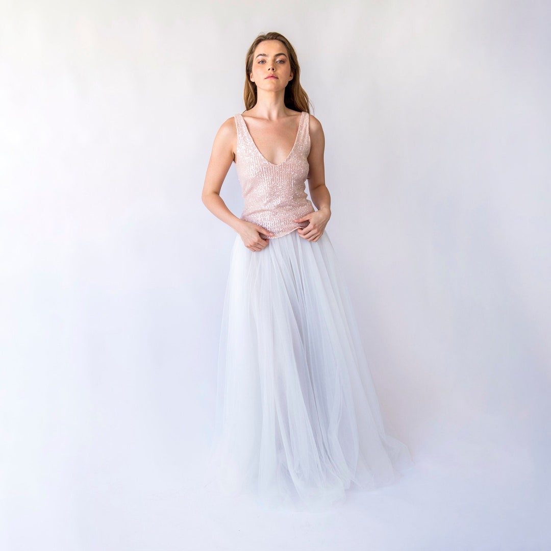 Bridal Set, Pearly Tulle Skirt, and Blush Pink Sequins Sleeveless Tank ...