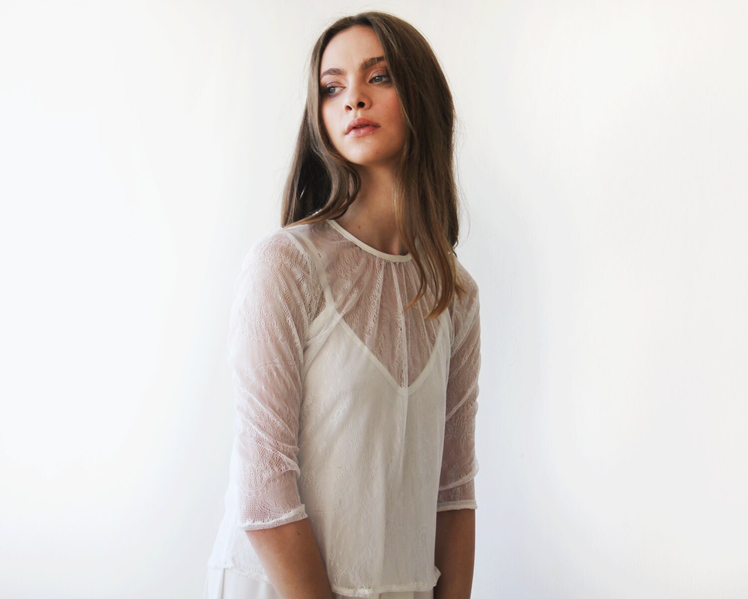 Ivory Lace Long Sleeves Top Bridal Lace Top Sheer Ivory Lace Etsy