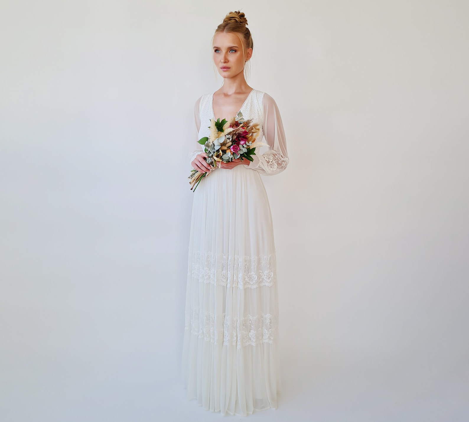 Bestseller Ivory Wrap Lace Wedding Dress With Chiffon Mesh - Etsy