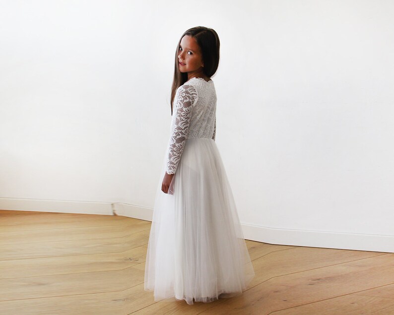 Mini Me Collection Ivory Tulle and Lace Long Sleeves Gown - Etsy