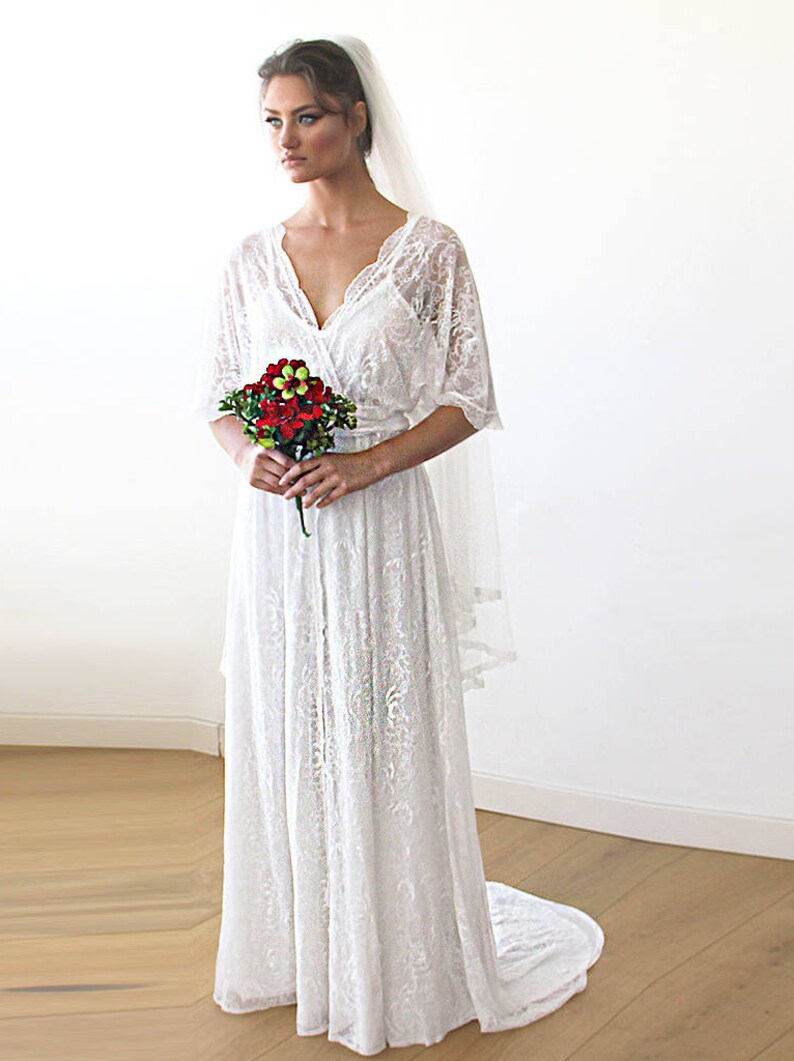 Floral Lace Ivory Sheer Dress With Train 1165 | Etsy