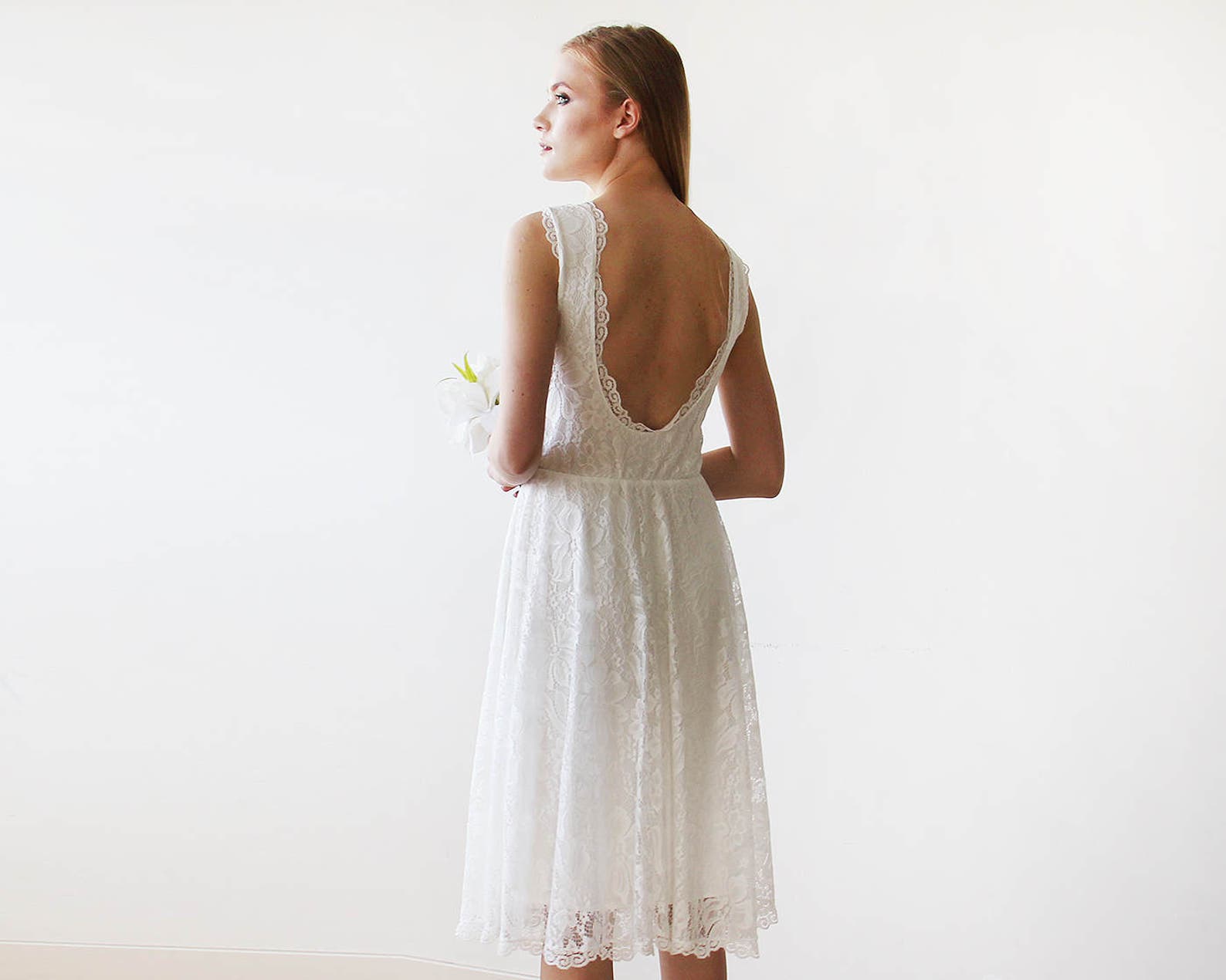 Short Wedding Dress Open Back Lace Midi Sleeveless Ivory - Etsy