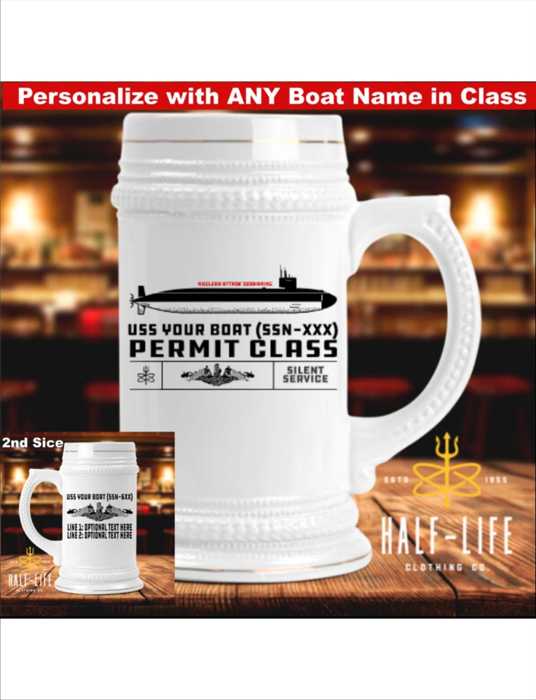 Personalized Permit Class Nuclear Submarine, Custom 22 Oz Ceramic Beer ...