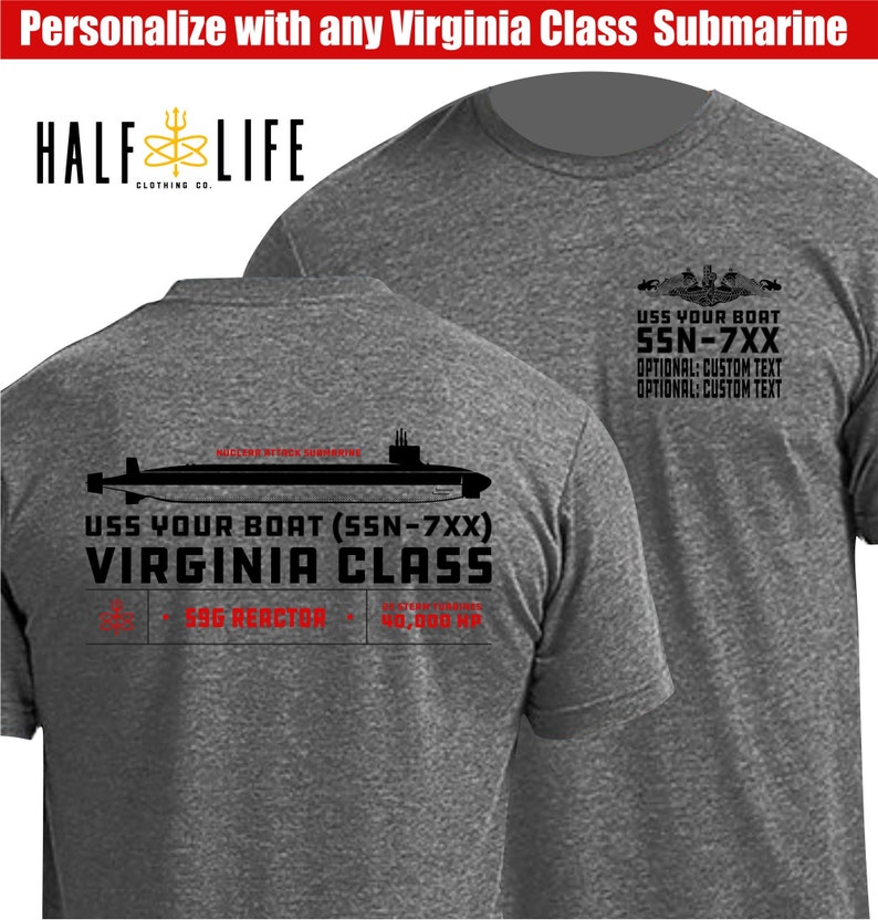 Virginia Class Submarine T-shirt With Custom Personalized Boat Name ...