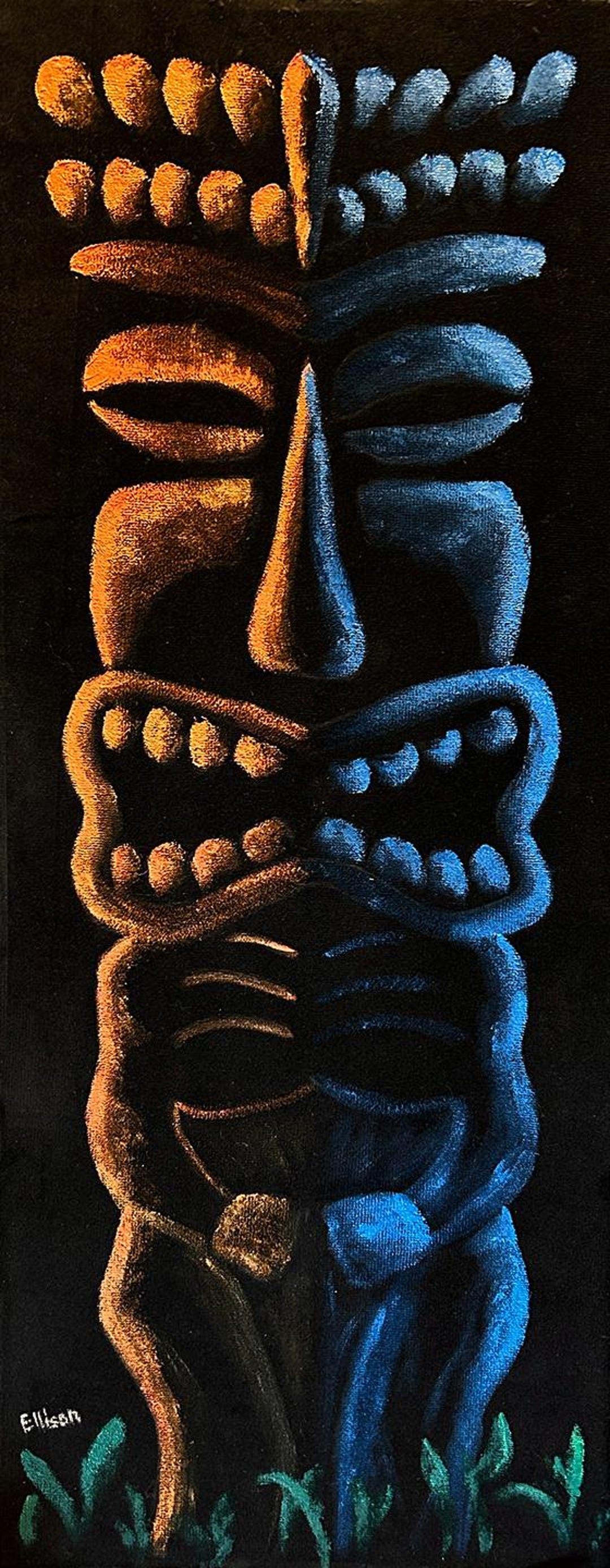 Tiki Painting on Black Velvet - 12"x30" - Etsy