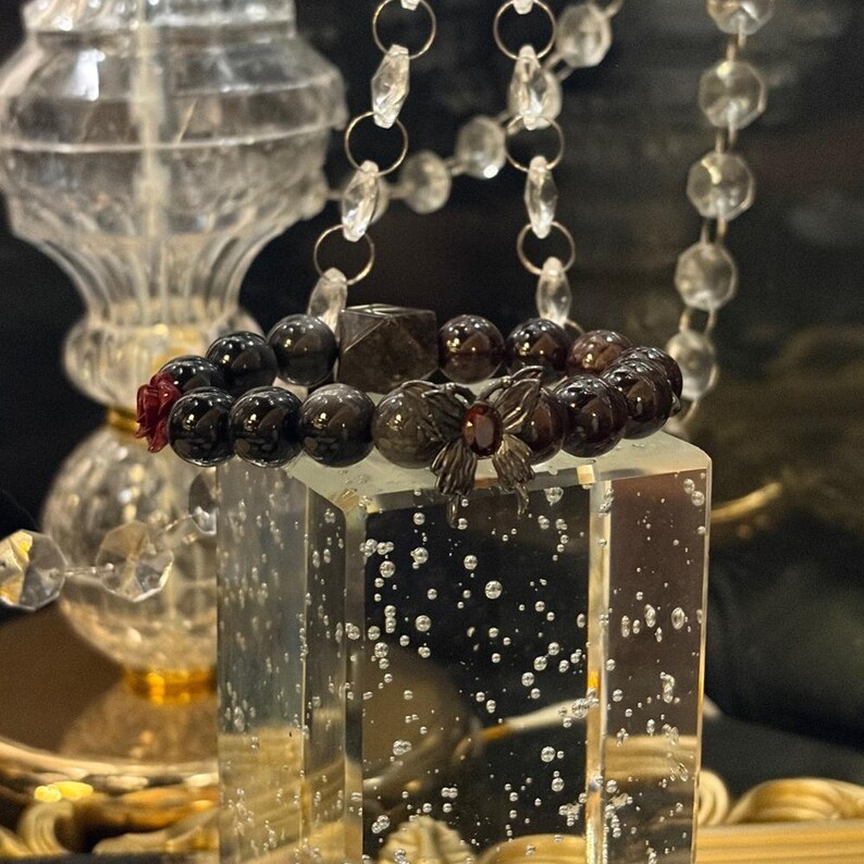 12mm Red Tigers Eye and Obsidian Bracelet, Dark Romance Gothic Jewelry ...