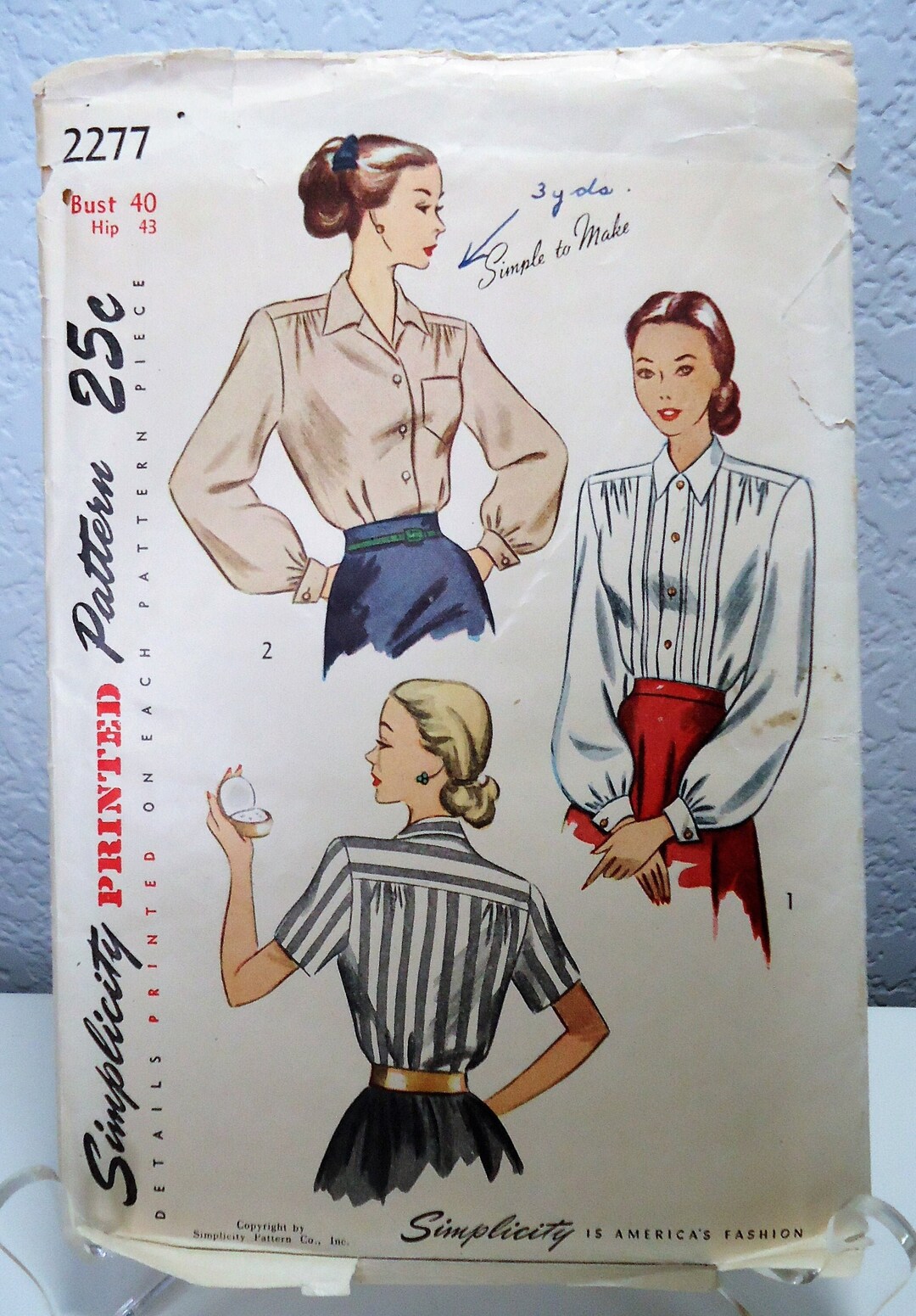 Simplicity 2277-bust 40-BLOUSE Features Gathered Sleeve and Yolk-new ...