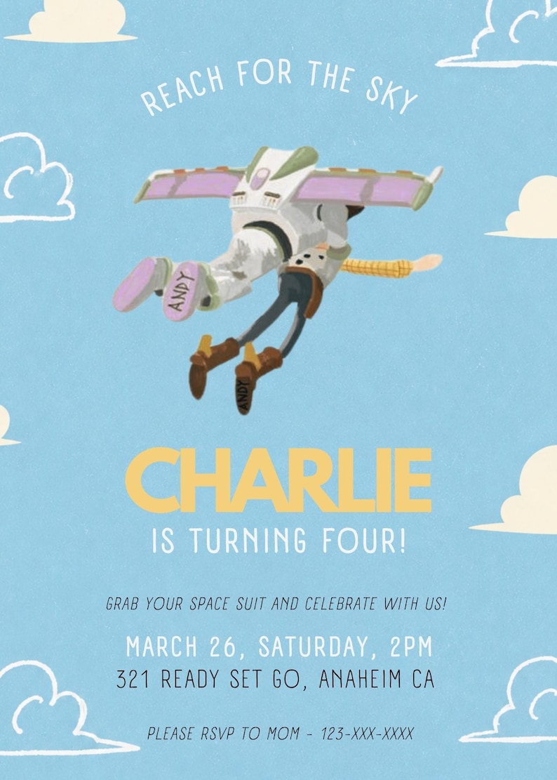 Toy Story Birthday Invitation Template | Reach for the Sky | Editable ...