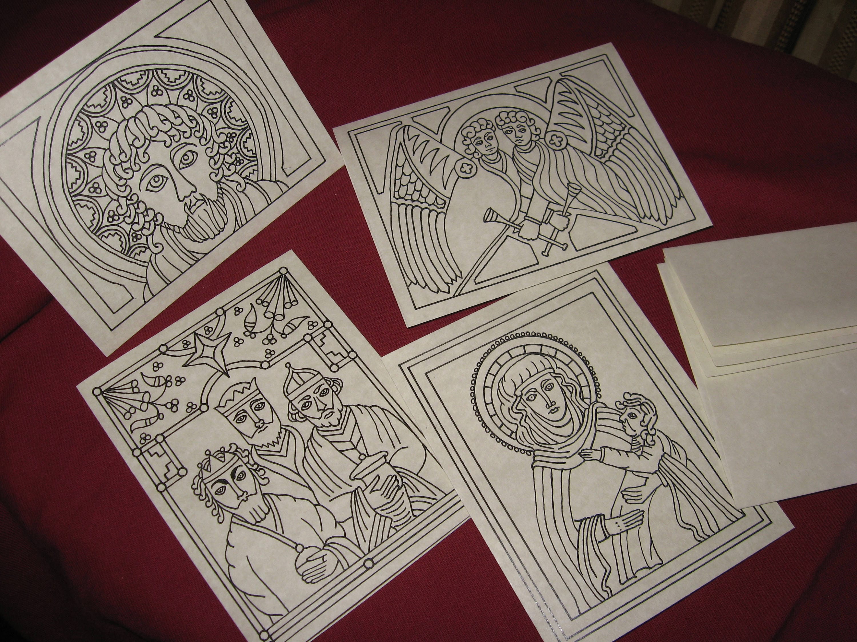 Four 4 Medieval Paint or Color Your Own Holiday Cards W/ Envelopes ...