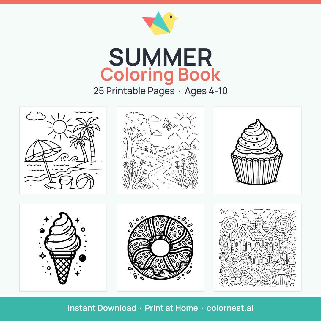 Summer Coloring Pages for Kids • 25 Printable Beach, Pool, Ice Cream ...