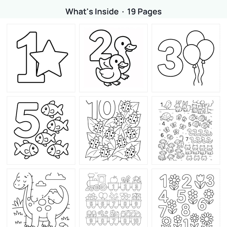 Numbers 1-20 Coloring Pages • Preschool Math Activity (19 PDF Pages) - Etsy