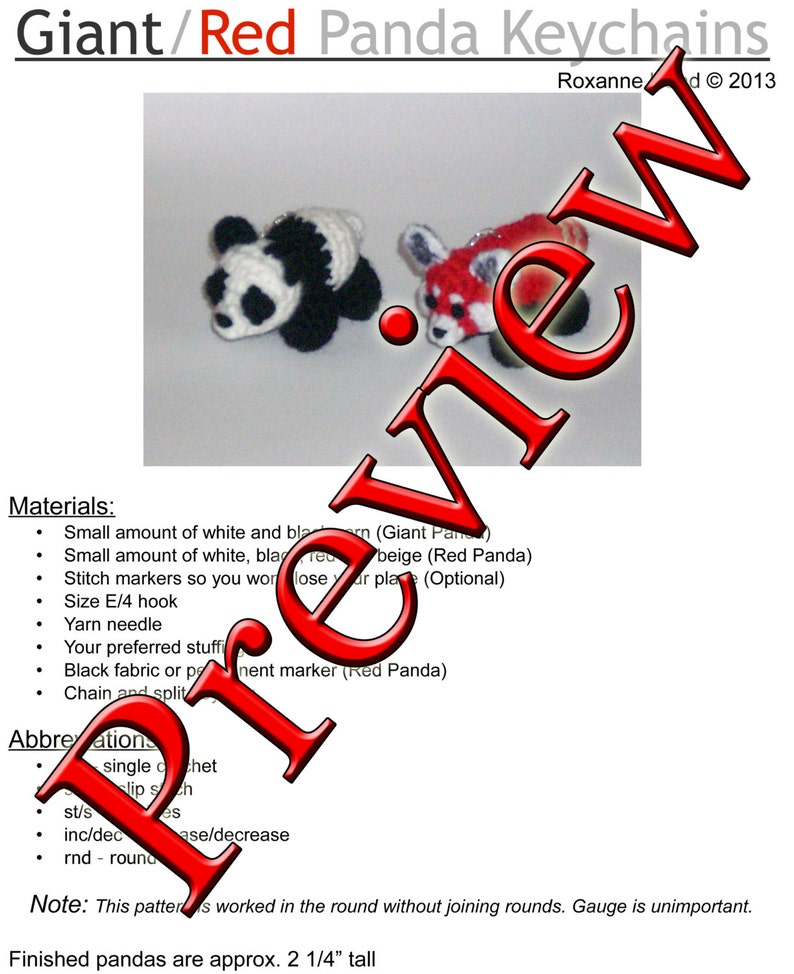 PATTERN: Giant and Red Panda Keychains - Etsy