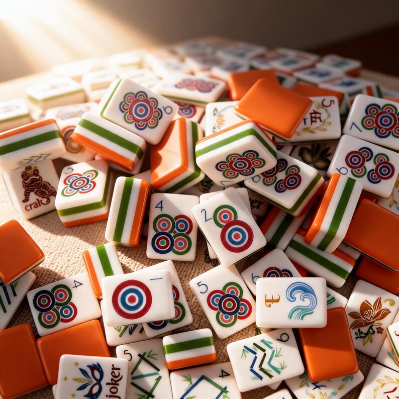 Artistic Mahjong Tiles Set, Custom Joker & Floral Design Mahjong ...