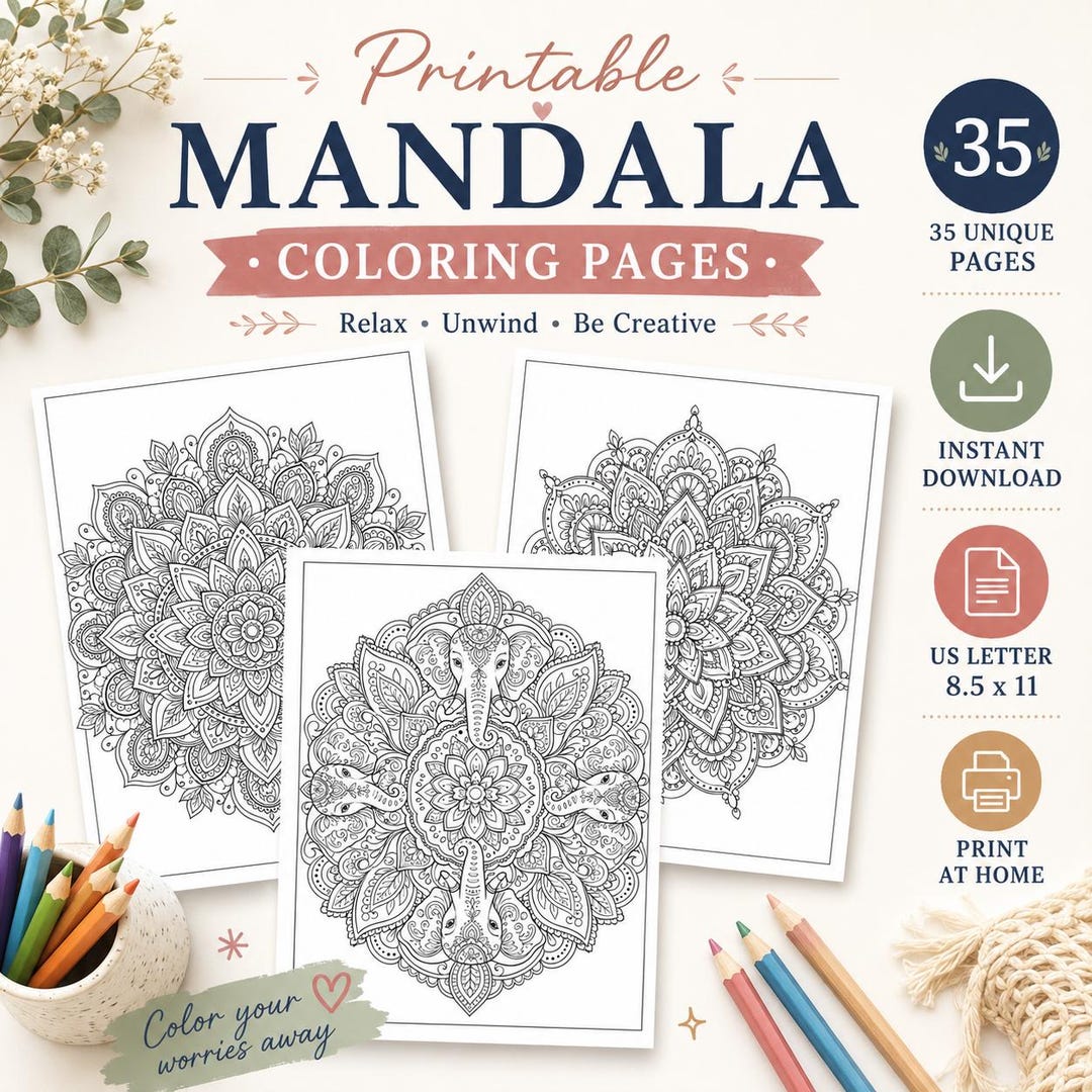 Intricate Mandala & Animal Coloring Pages | Printable Adult Coloring ...