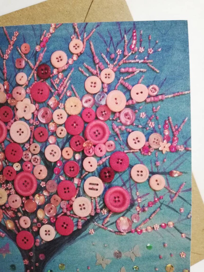 Cherry Blossom Blank Greetings Card,blossom Buttons Card,pink Blossom ...